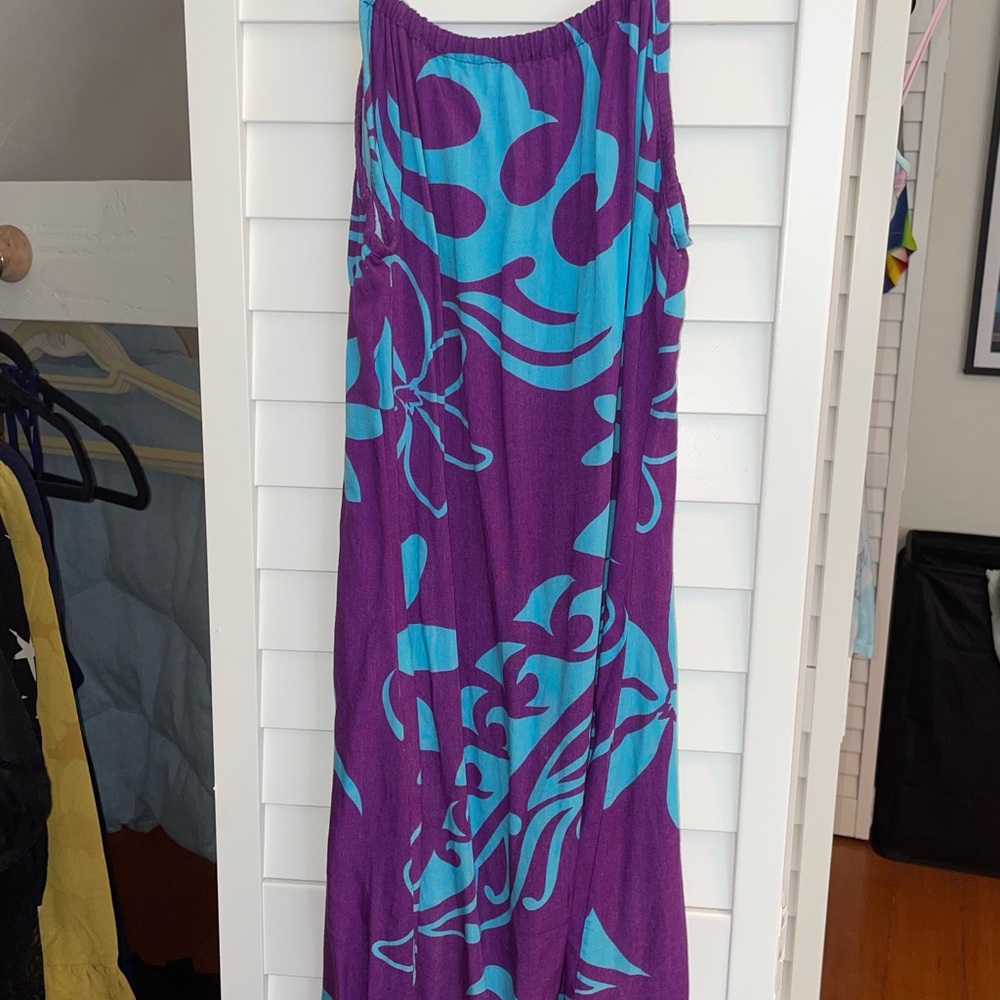 Hula Bay Purple And Blue Hawaiian Mini Dress - Gem